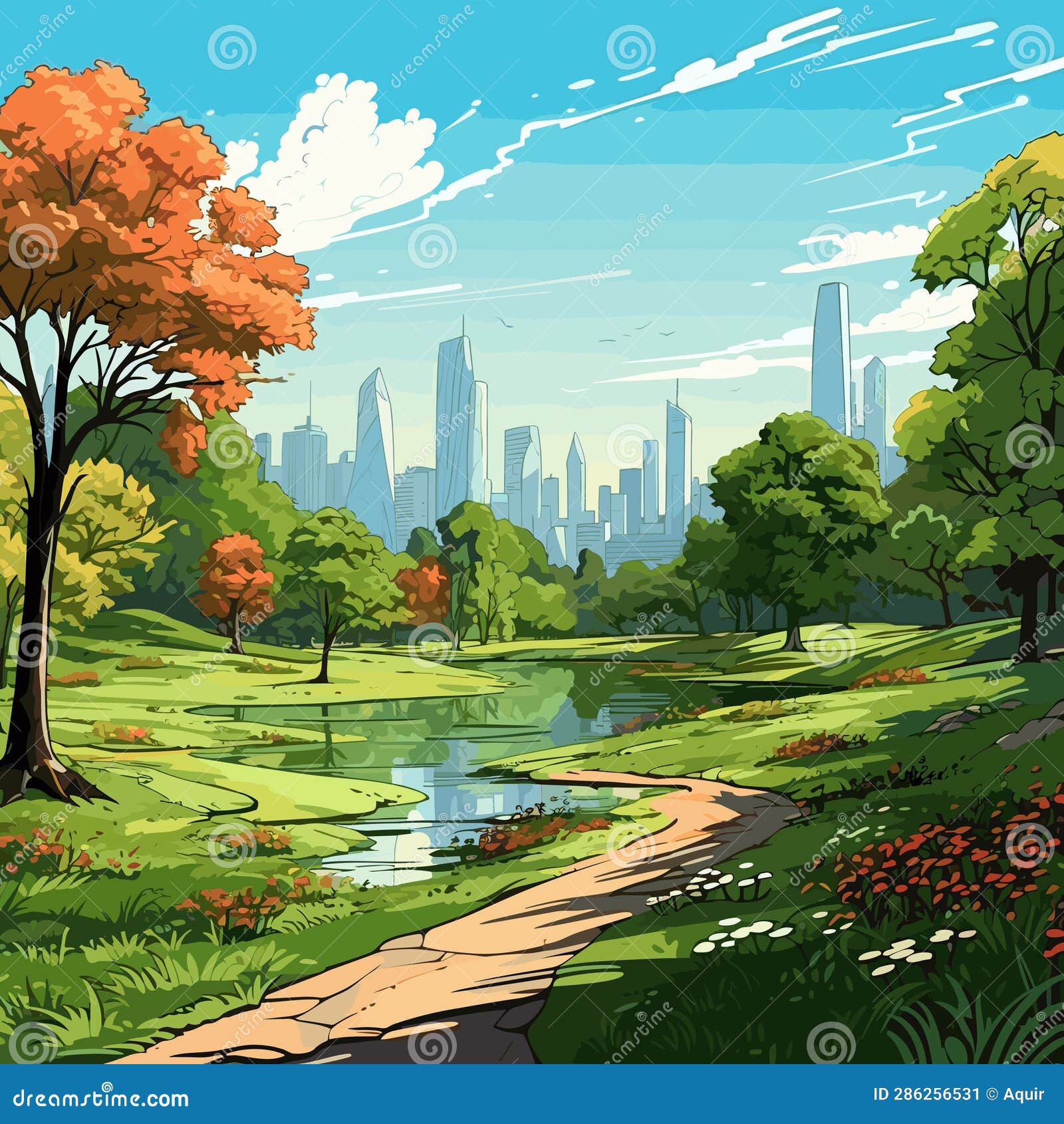 Central Park. Central Park Hand-drawn Comic Illustration. Vector Doodle ...