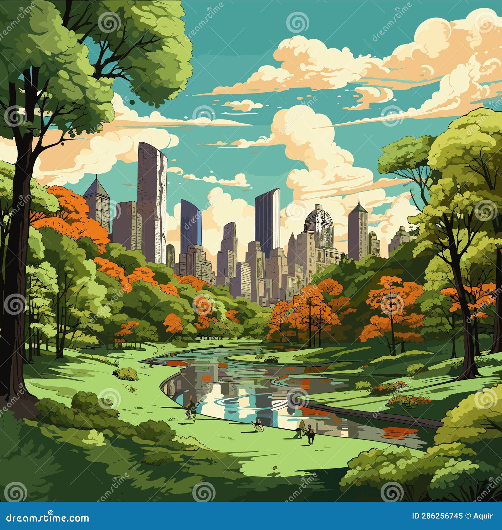 Central Park. Central Park Hand-drawn Comic Illustration. Vector Doodle ...