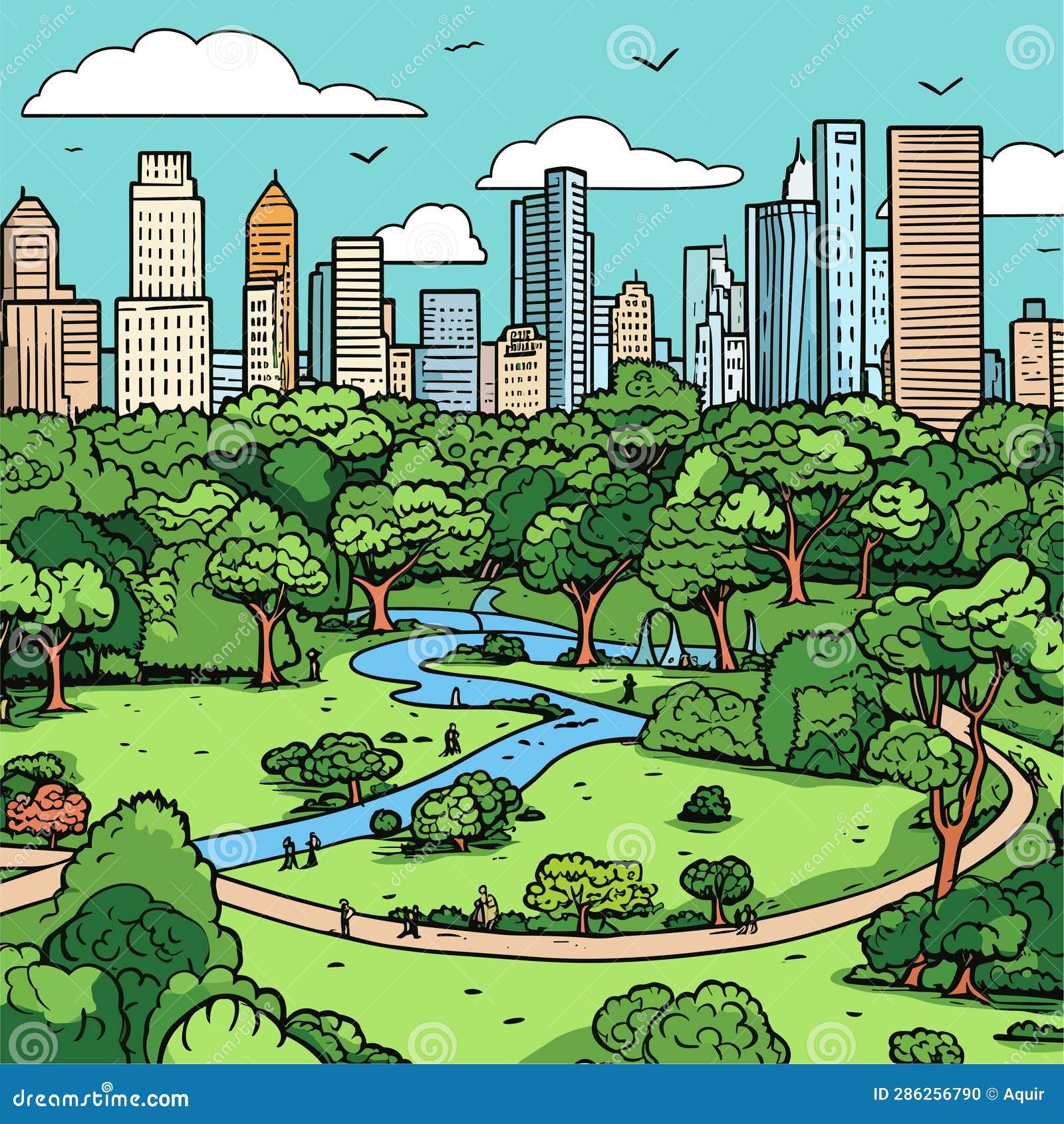 Central Park. Central Park Hand-drawn Comic Illustration. Vector Doodle ...