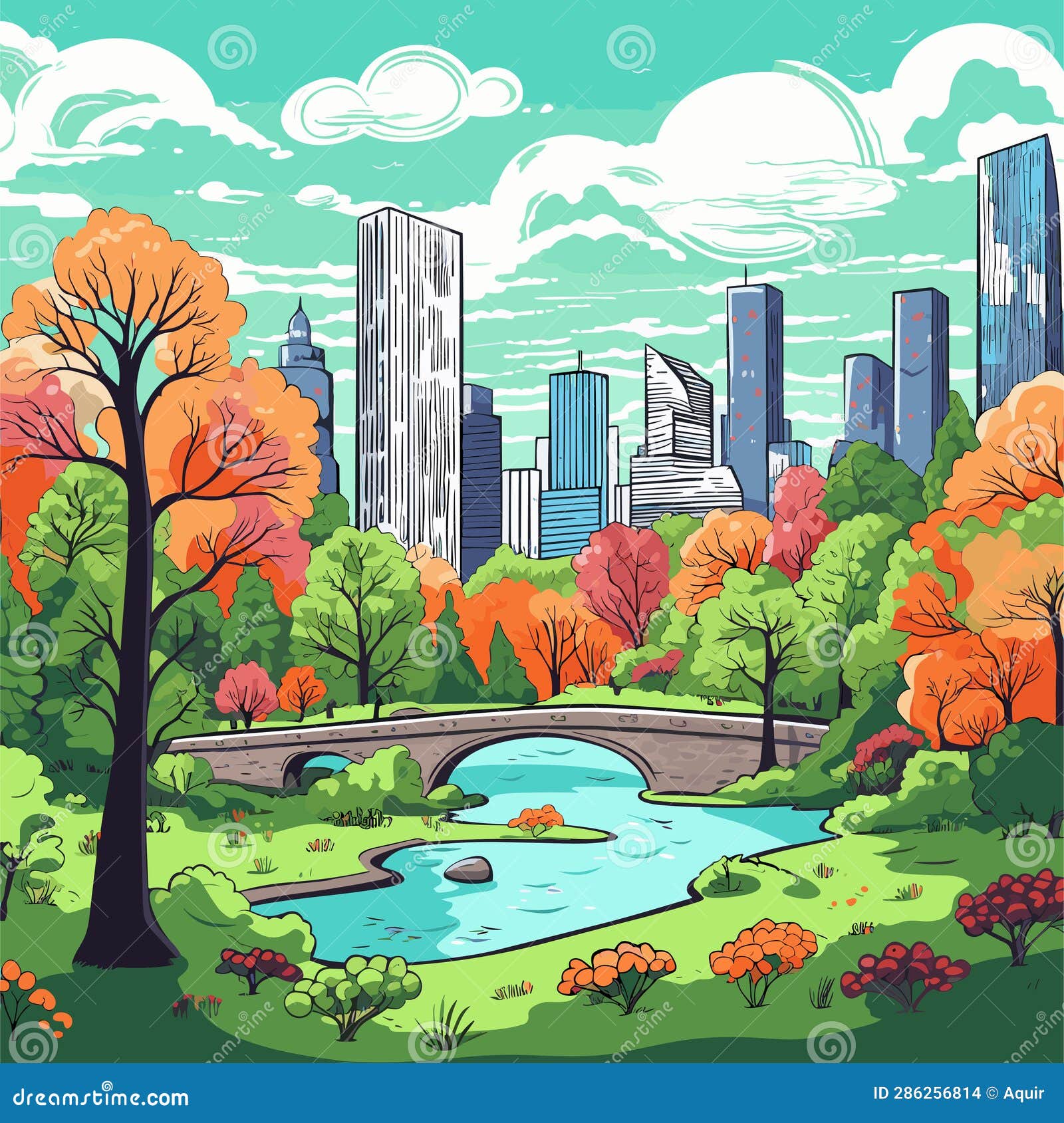 Central Park. Central Park Hand-drawn Comic Illustration. Vector Doodle ...