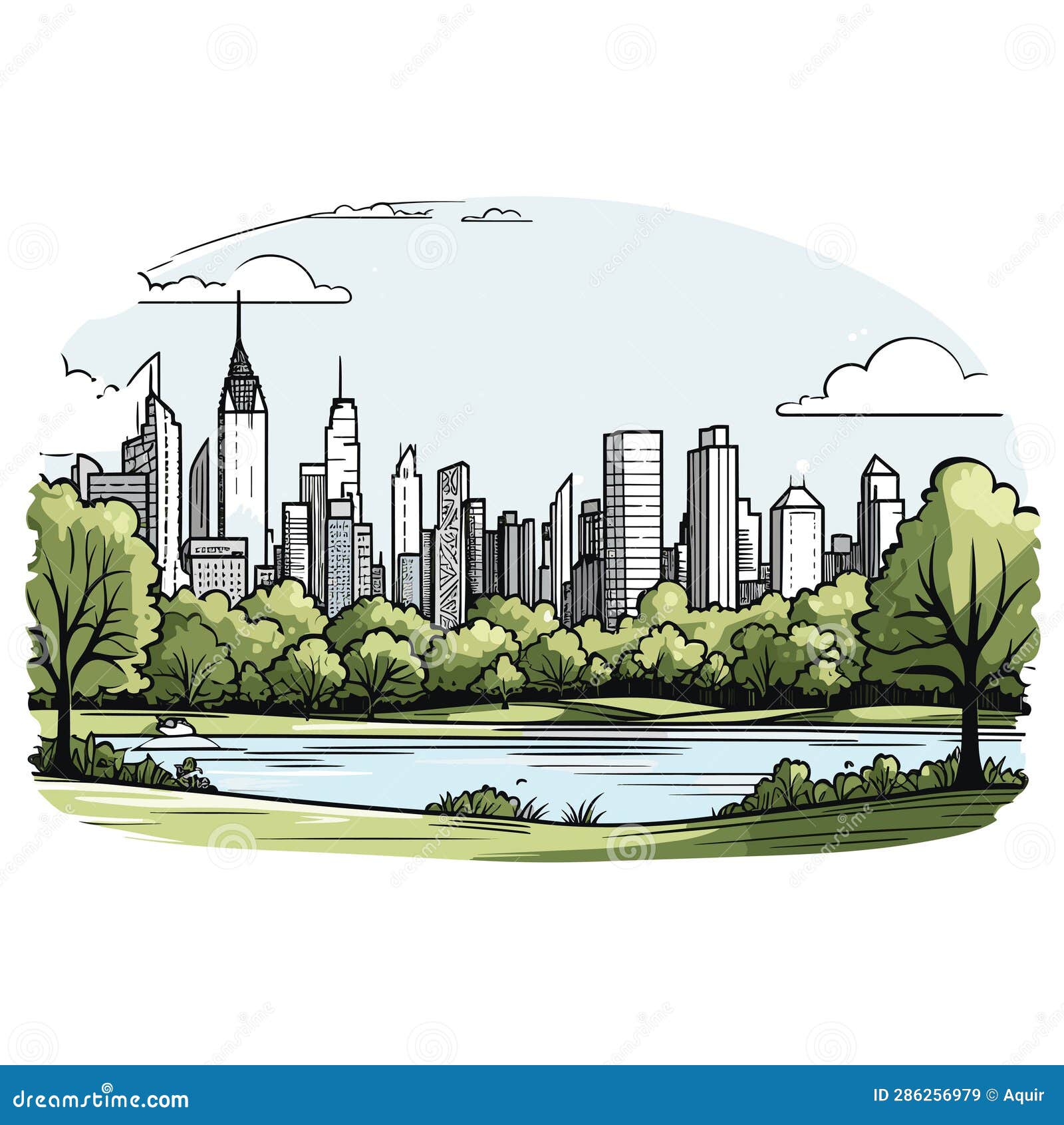 Central Park. Central Park Hand-drawn Comic Illustration. Vector Doodle ...