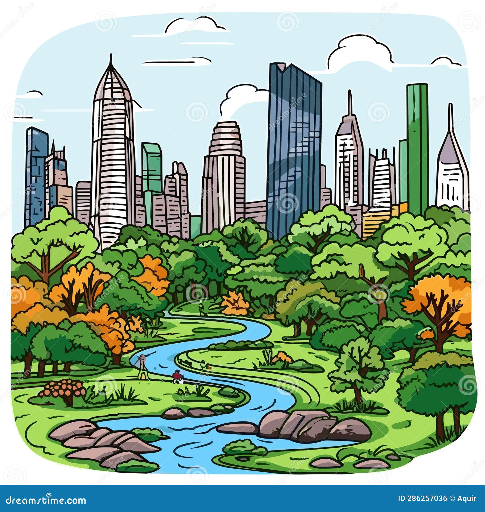 Central Park. Central Park Hand-drawn Comic Illustration. Vector Doodle ...