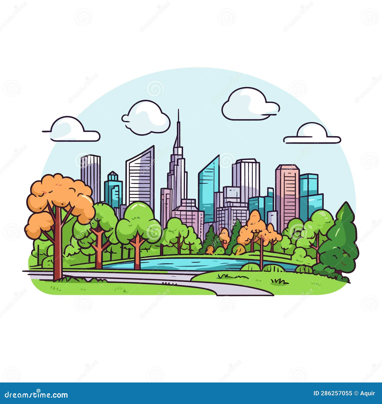 Central Park. Central Park Hand-drawn Comic Illustration. Vector Doodle ...