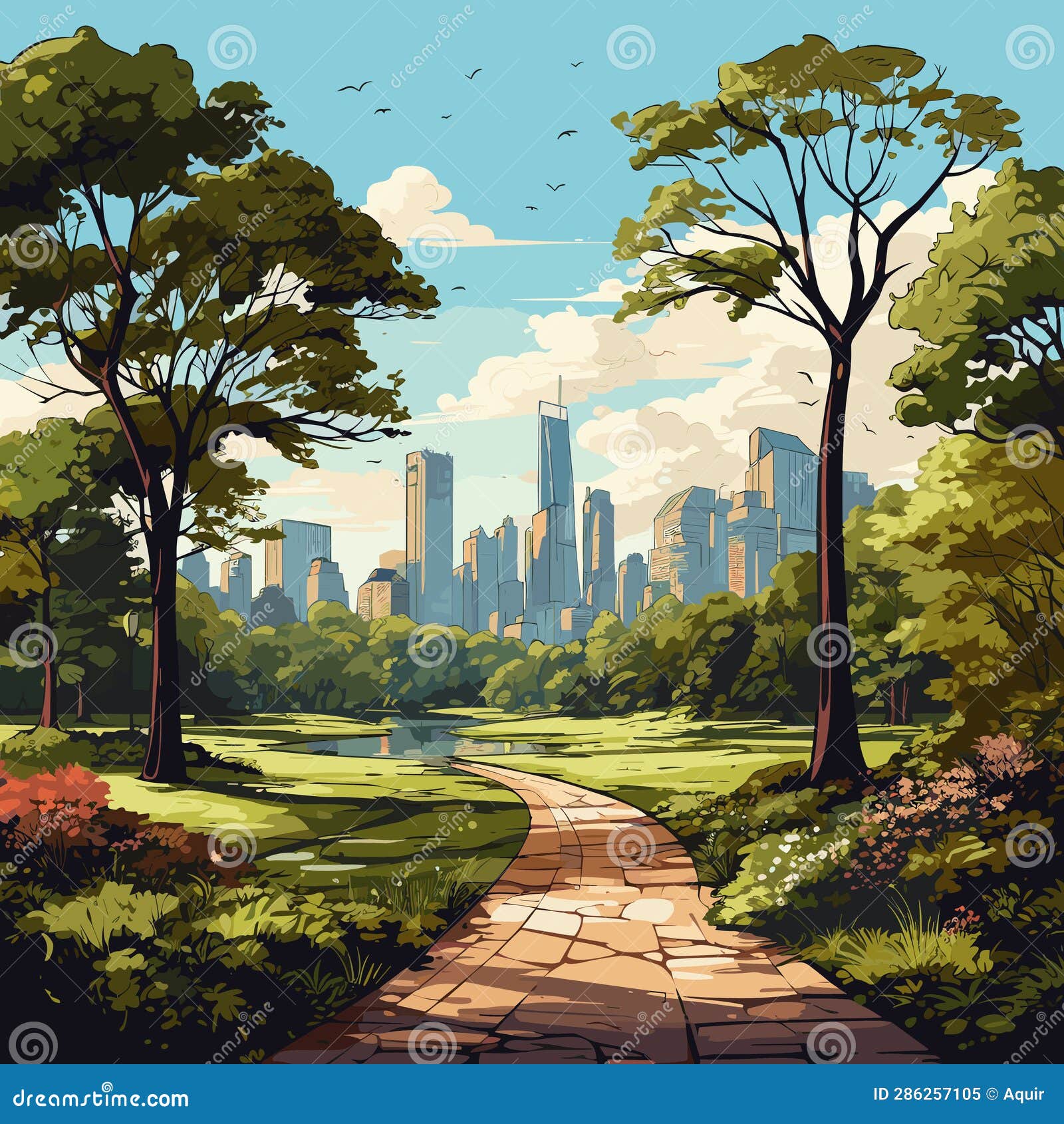 Central Park. Central Park Hand-drawn Comic Illustration. Vector Doodle ...