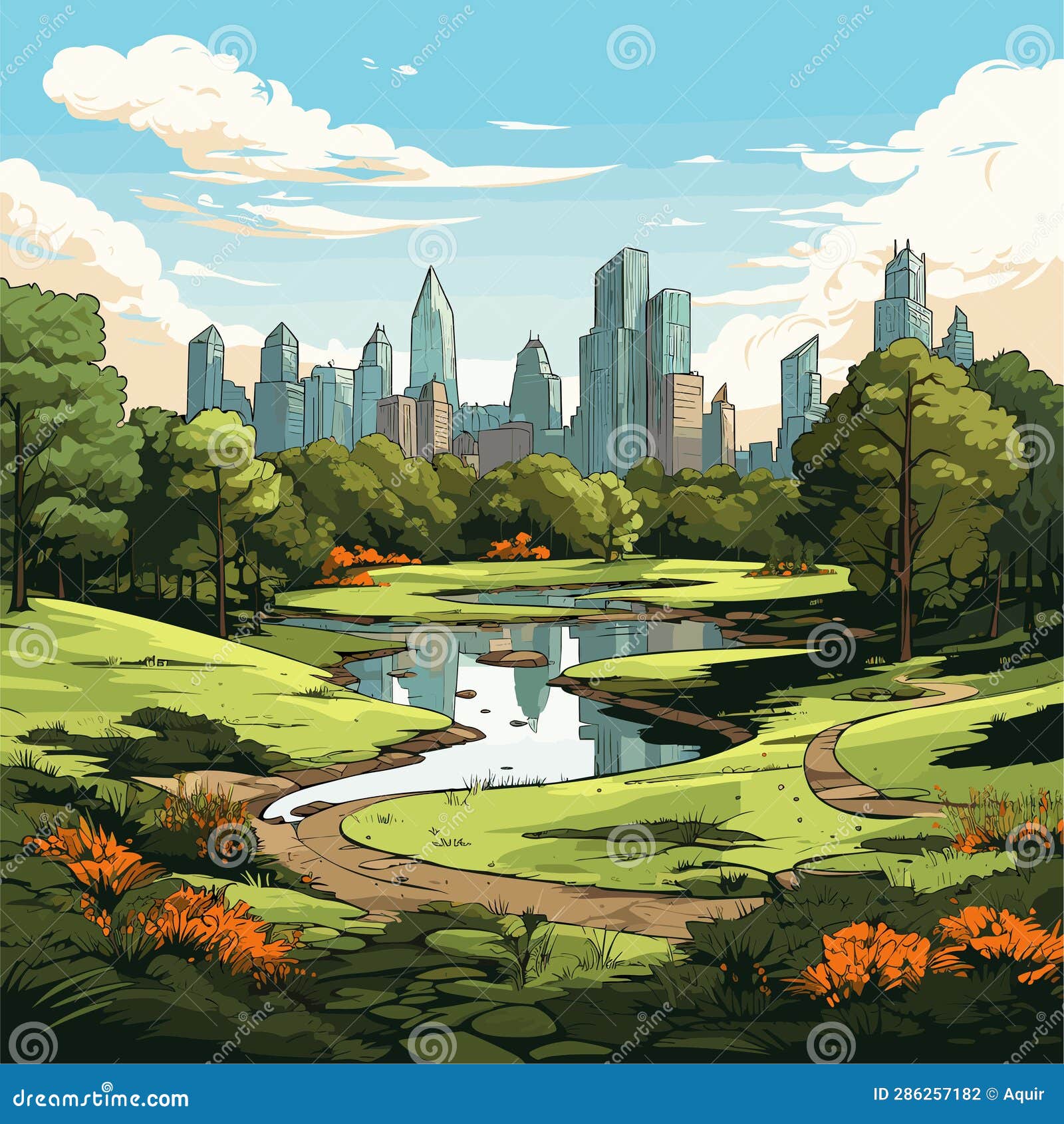 Central Park. Central Park Hand-drawn Comic Illustration. Vector Doodle ...
