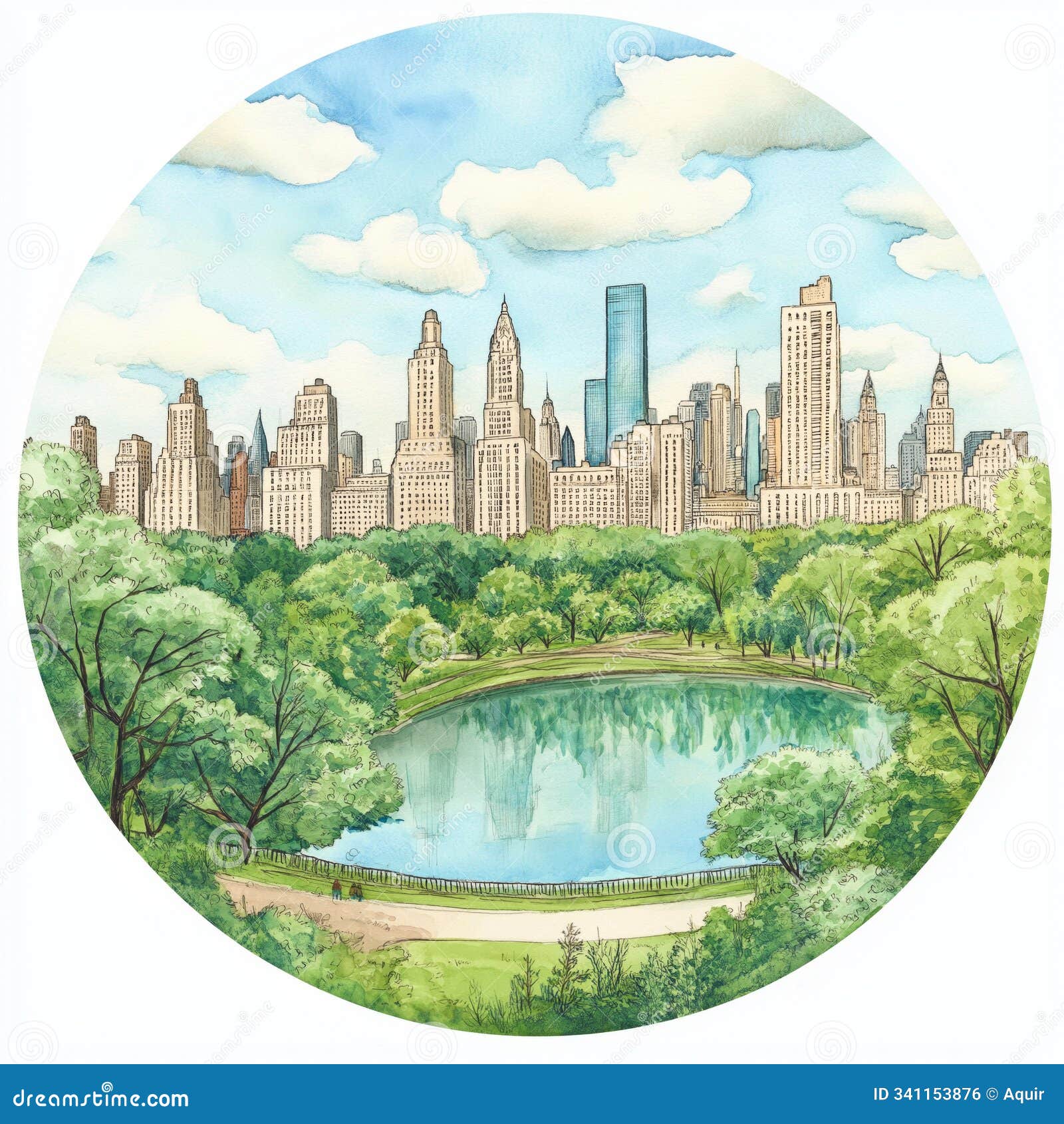 Central Park. Central Park Hand-drawn Comic Illustration. Vector Doodle ...