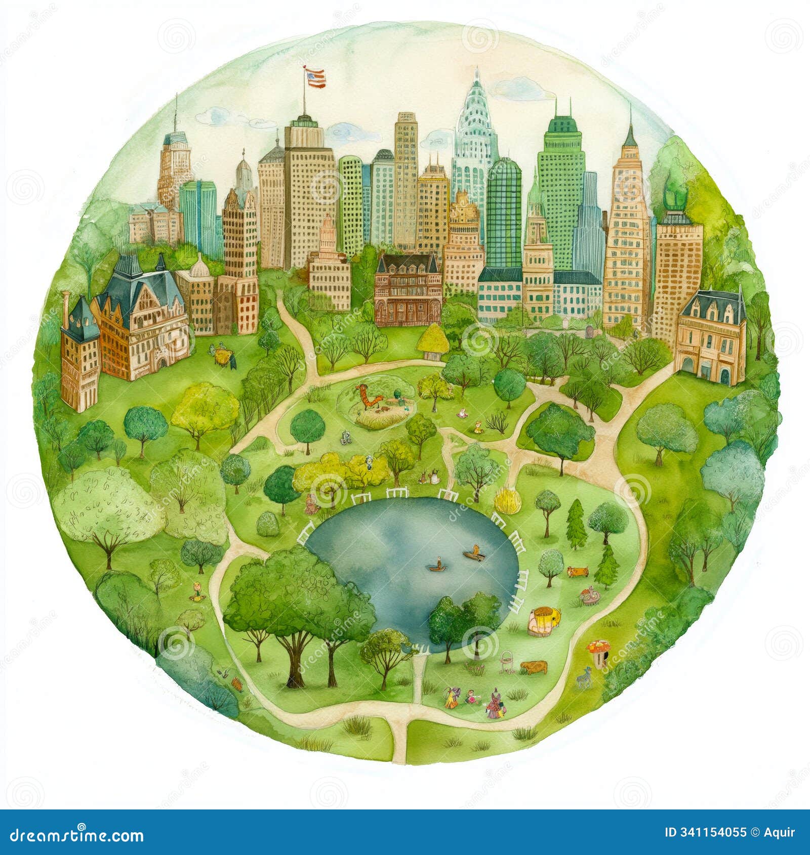 Central Park. Central Park Hand-drawn Comic Illustration. Vector Doodle ...