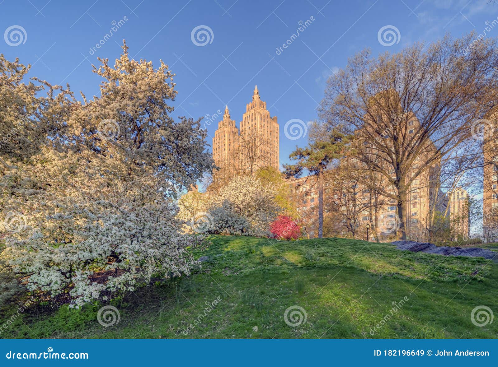 Central Park in spring stock image. Image of island - 182196649