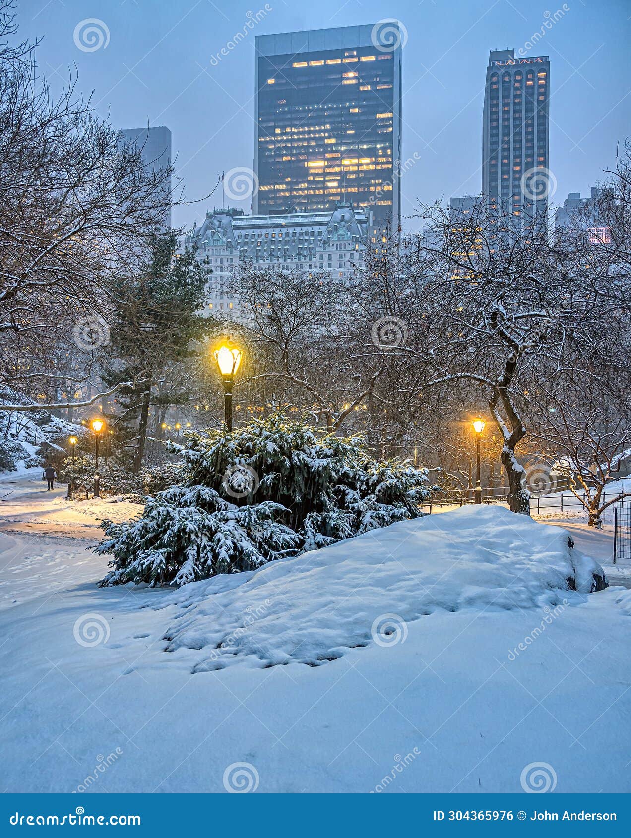 Central Park in Winter , Snow Storm Stock Photo - Image of cold, water ...