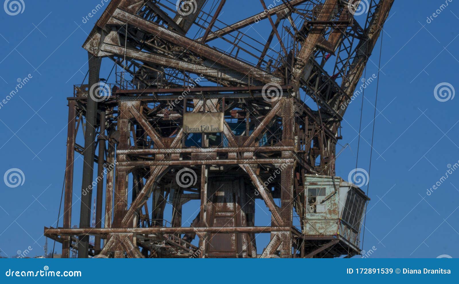 A Central Part of a Big Old Rusty Tower Crane on the Blue Sky Stock ...