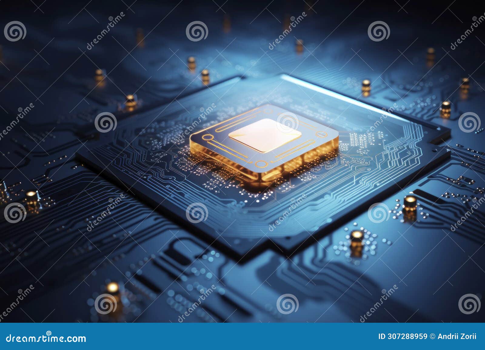 High-Tech CPU Chip on Blue Circuit Board Stock Image - Image of circuit ...