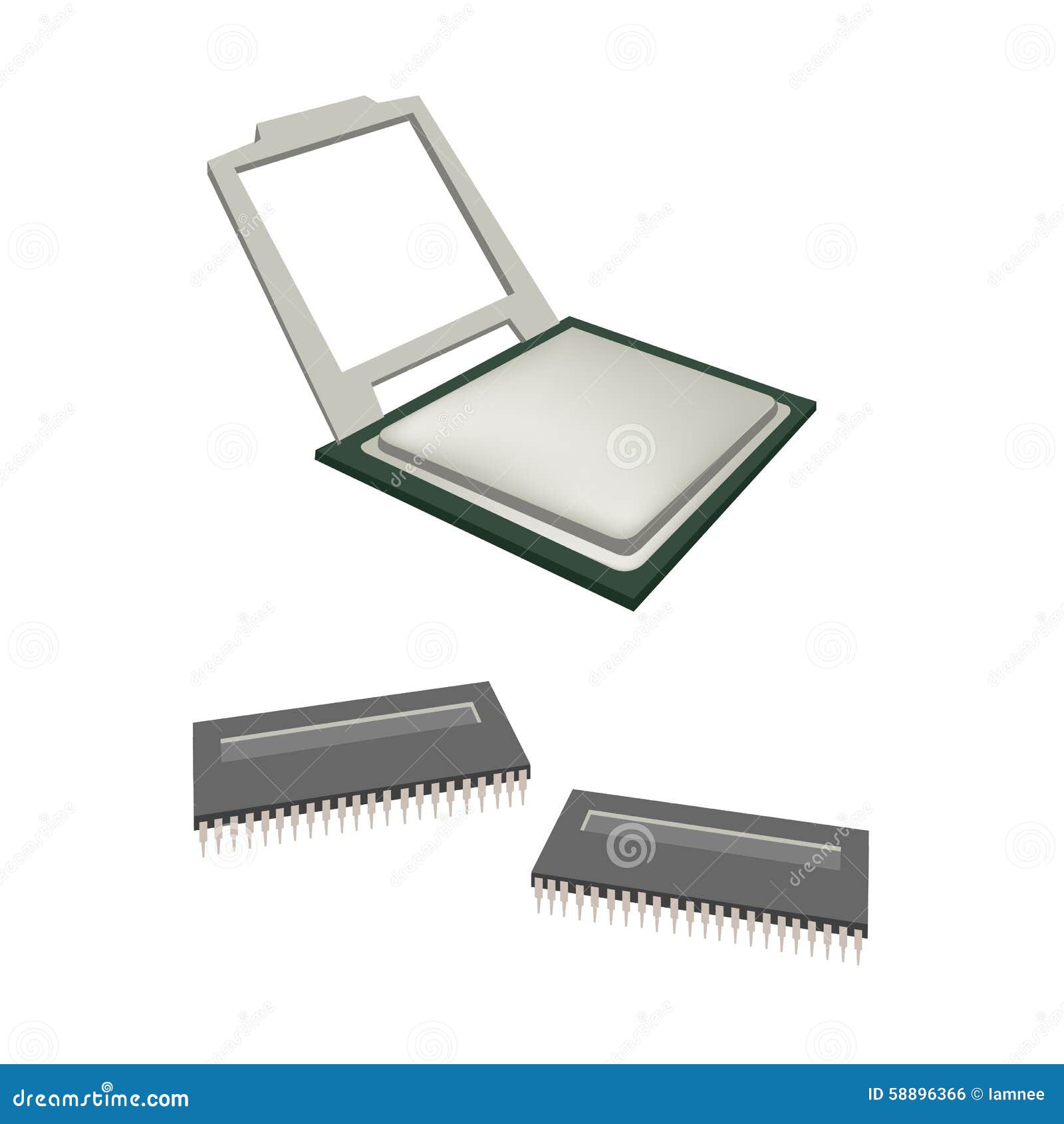Central Processing Unit Chips and Pins on White Background Stock Vector ...