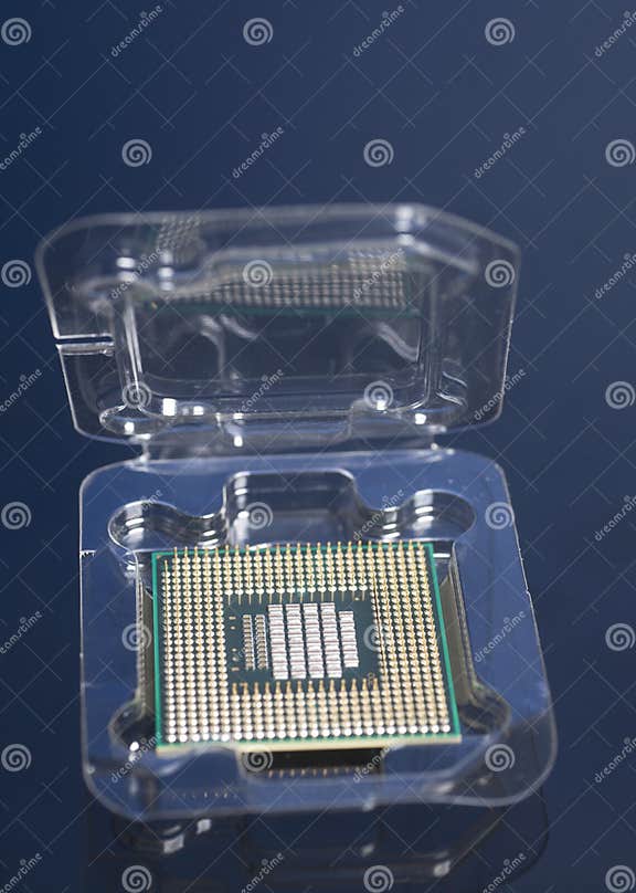 Central Processing Unit CPU Processor Microchip in the Packaging Box ...