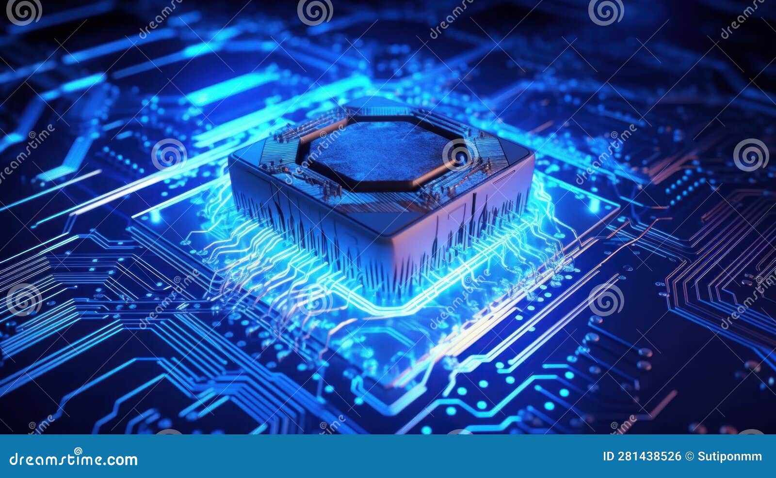 Central Processing Unit Electronic Circuit Board Blue Light of the ...