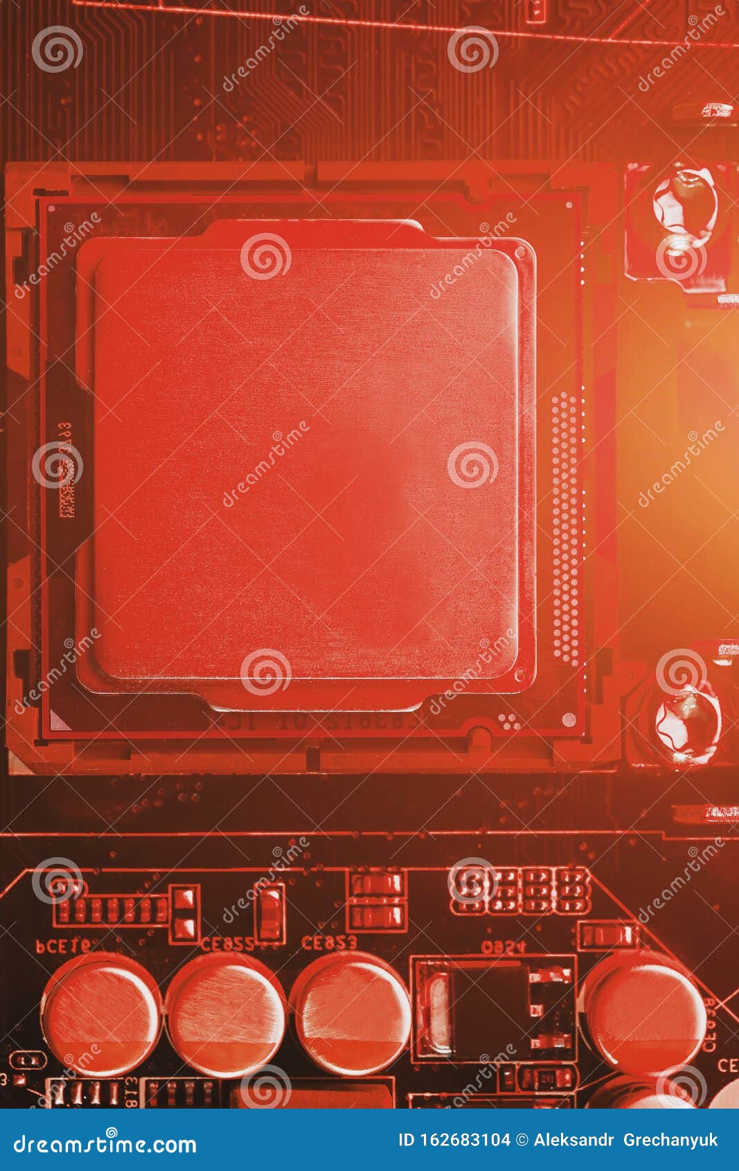 The Central Processor on the Computer Motherboard in Red Colors Stock ...