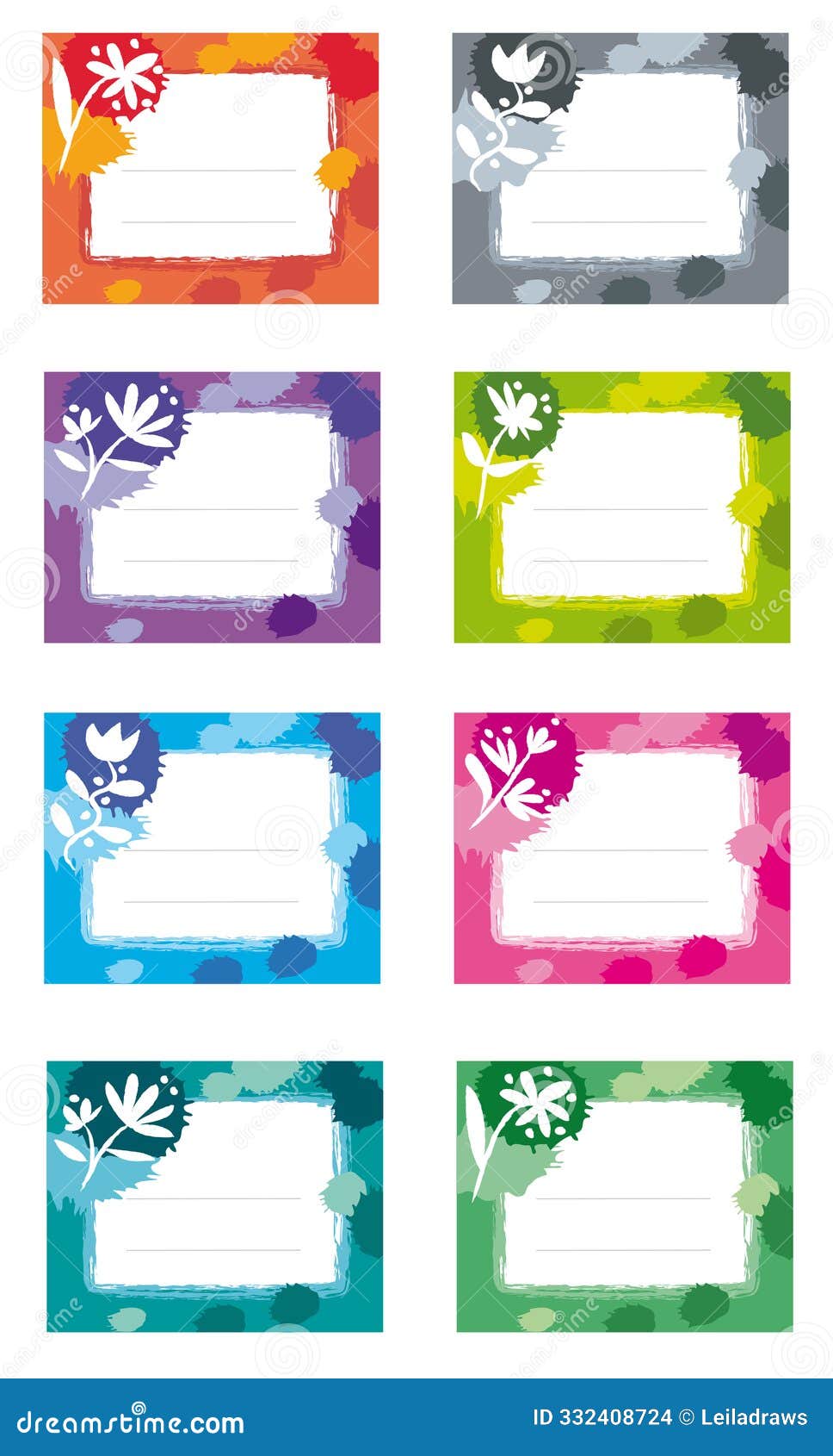 Set of New Labels Decorated with Colorful Stylized Flowers and Colored ...