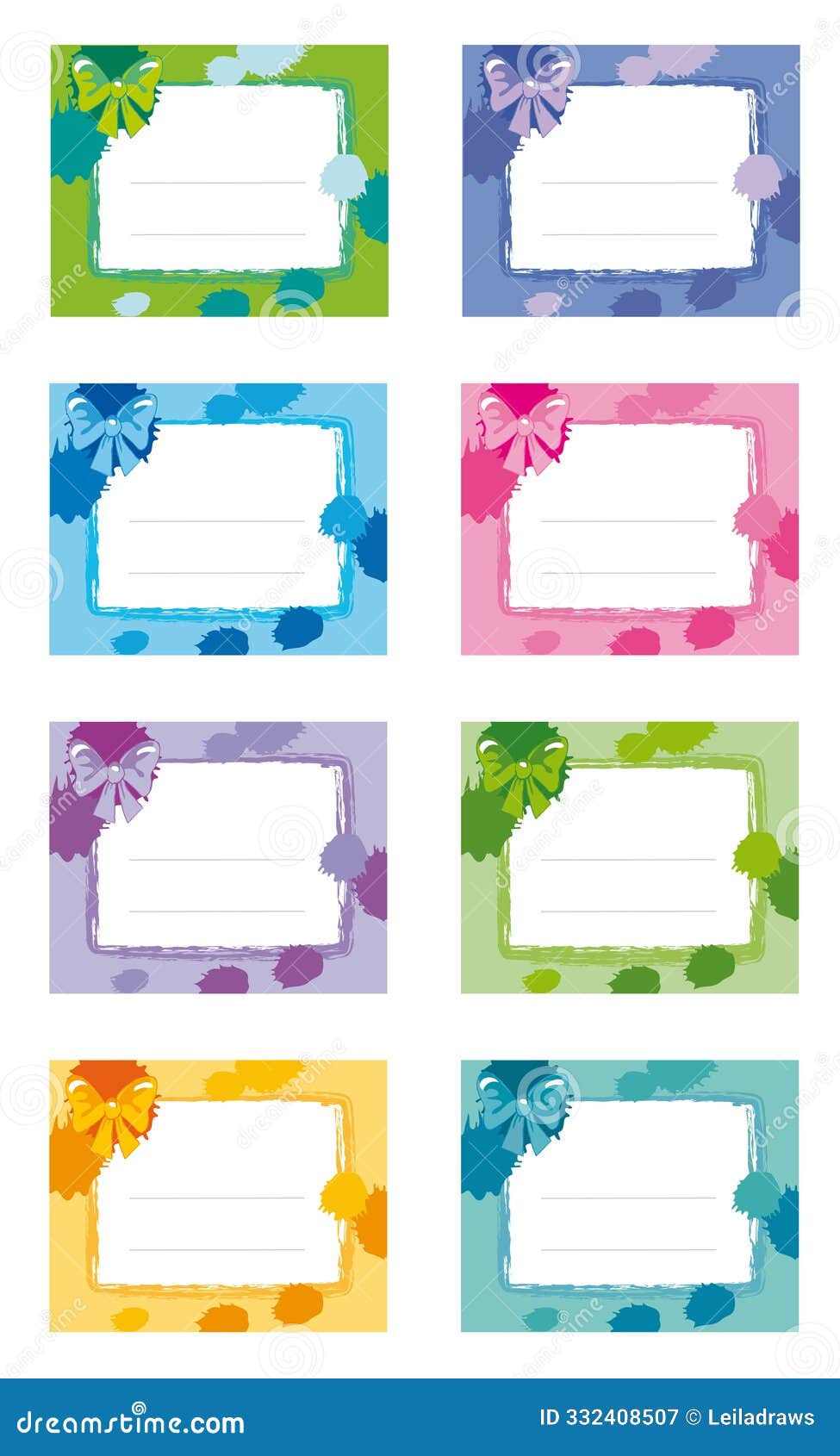 Set of New Labels Decorated with Colorful Ribbons and Colored Spots on ...