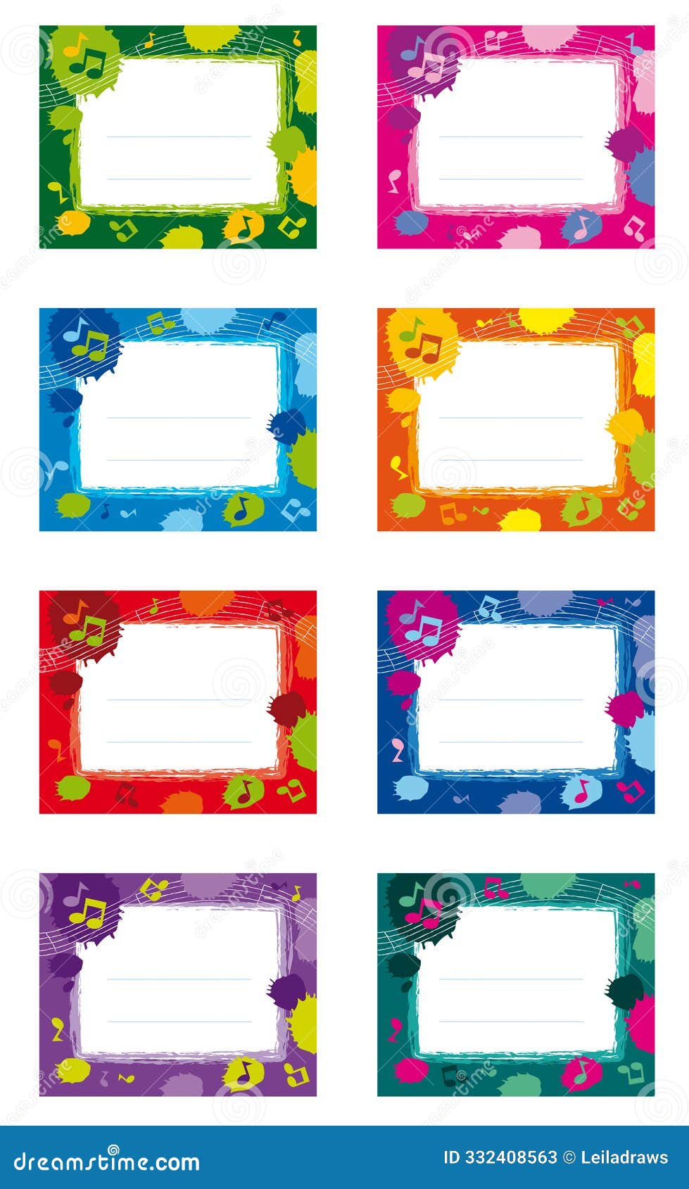 Set of New Labels Decorated with Colorful Musical Notes and Colored ...