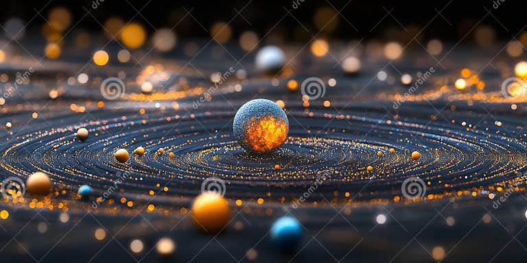 Central Sphere with Concentric Circles and Smaller Spheres Stock ...