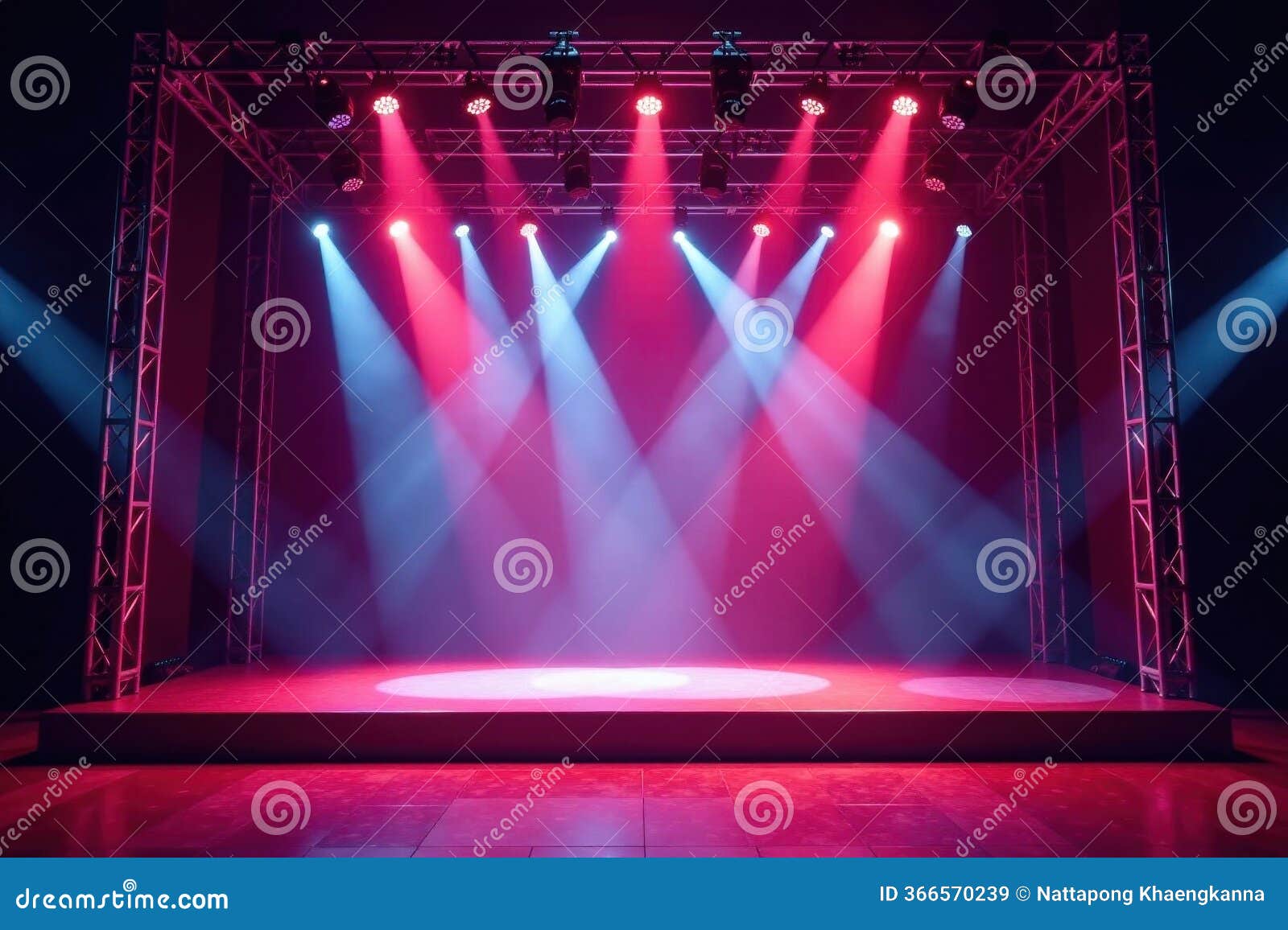 Central Stage, Complex Lighting Rig And Trusses , Framework, Structure ...