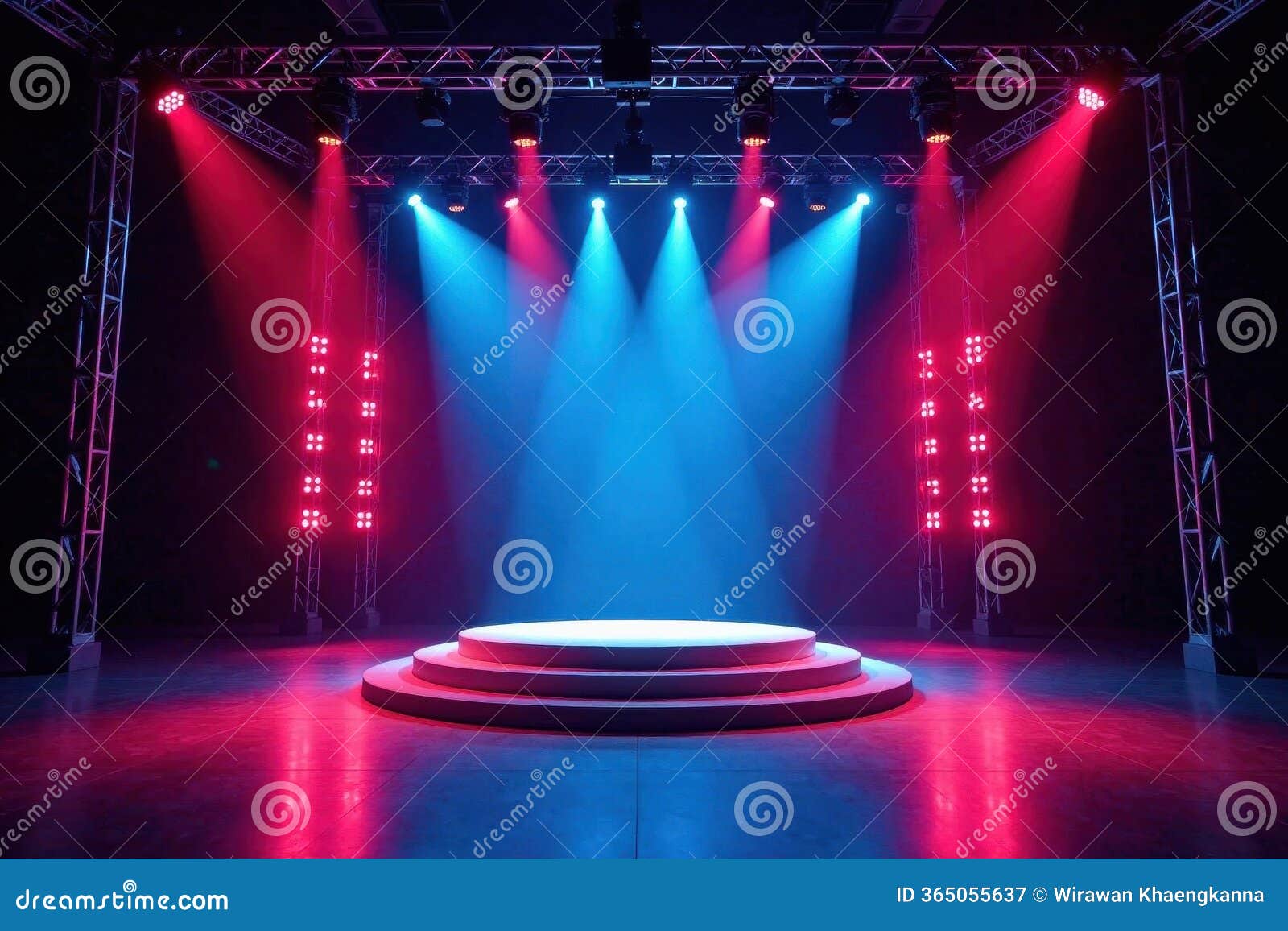 Central Stage, Complex Lighting Rig And Trusses , Framework, Structure ...