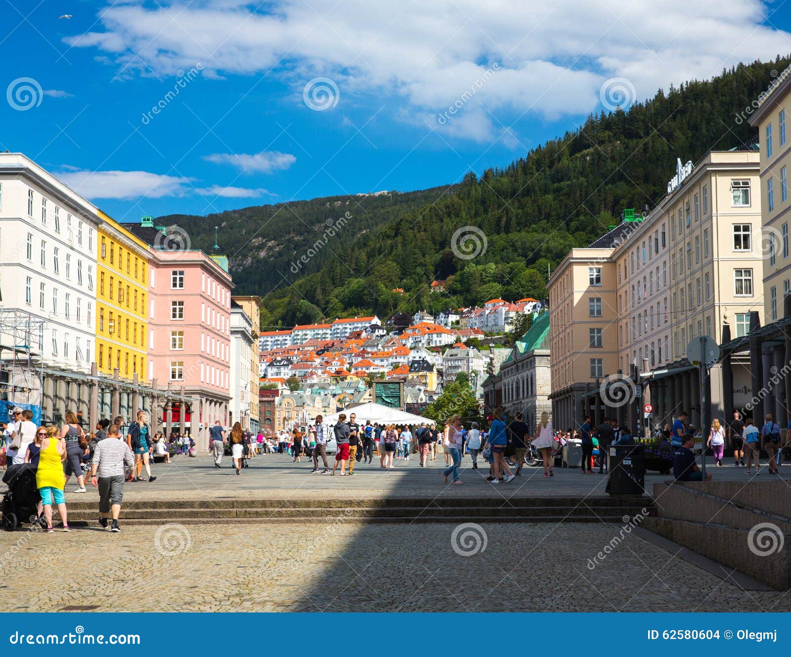 The Central Street in Bergen Editorial Stock Image - Image of square ...