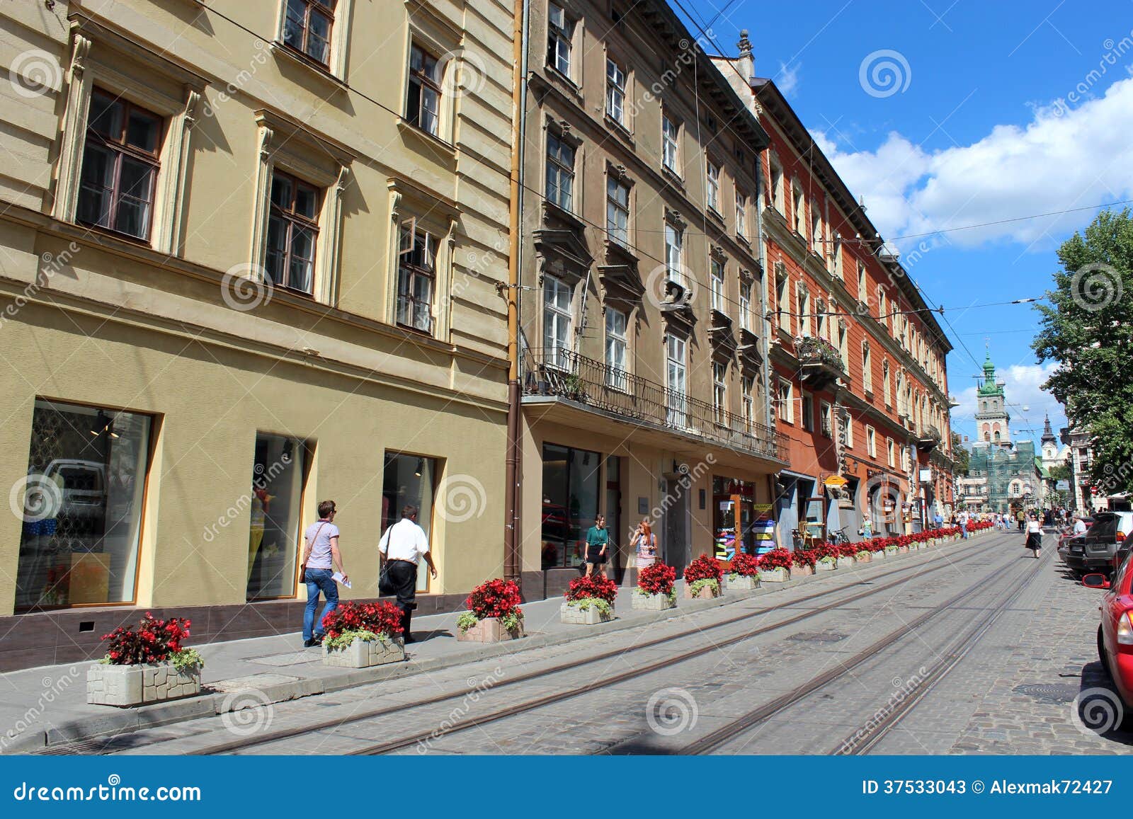Central street in Lvov editorial stock photo. Image of culture - 37533043