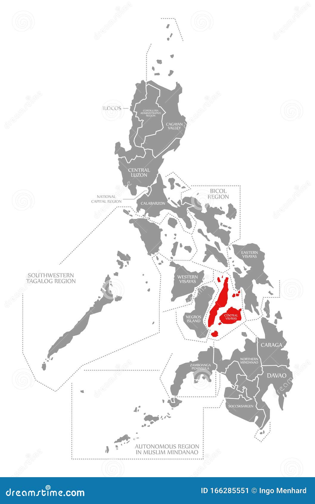 Central Visayas Red Highlighted in Map of Philippines Stock ...