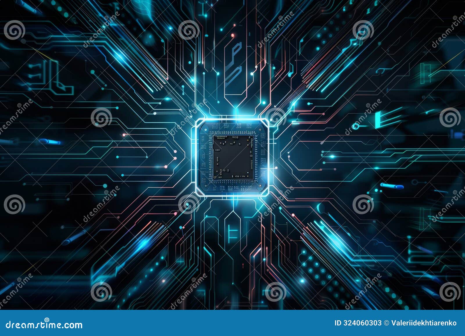 A Centralized AI Microchip with Radiating Circuitry, Highlighting the ...
