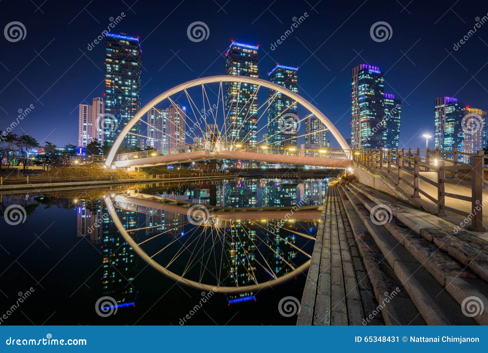 Centralpark at Night Incheon, South Korea. Stock Image - Image of ...