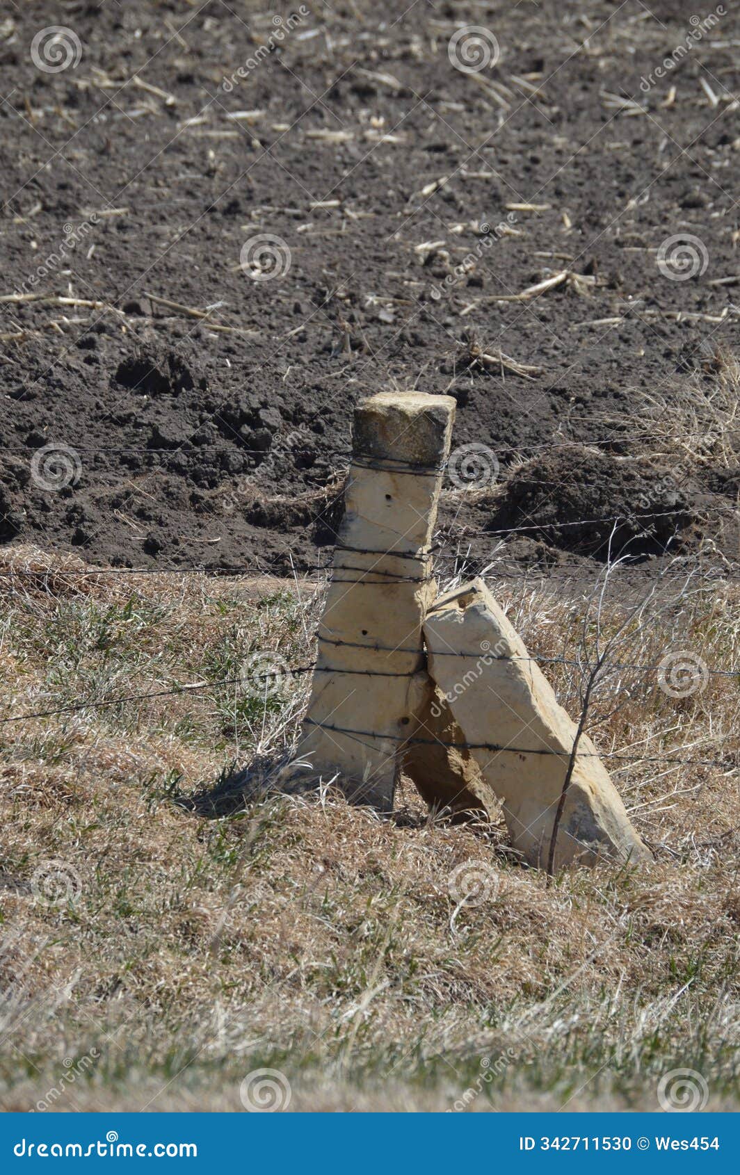 The Century Old Stone Posts in the Corner of the Fence Stock Photo ...