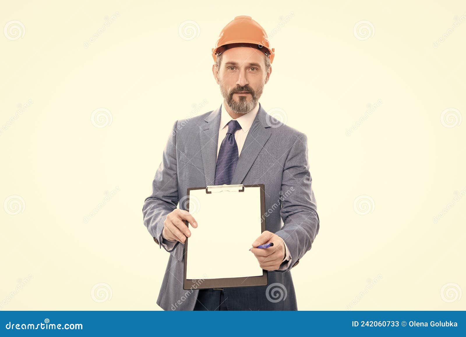Ceo with Construction Documents. Mature Boss with Clipboard. Copy Space ...