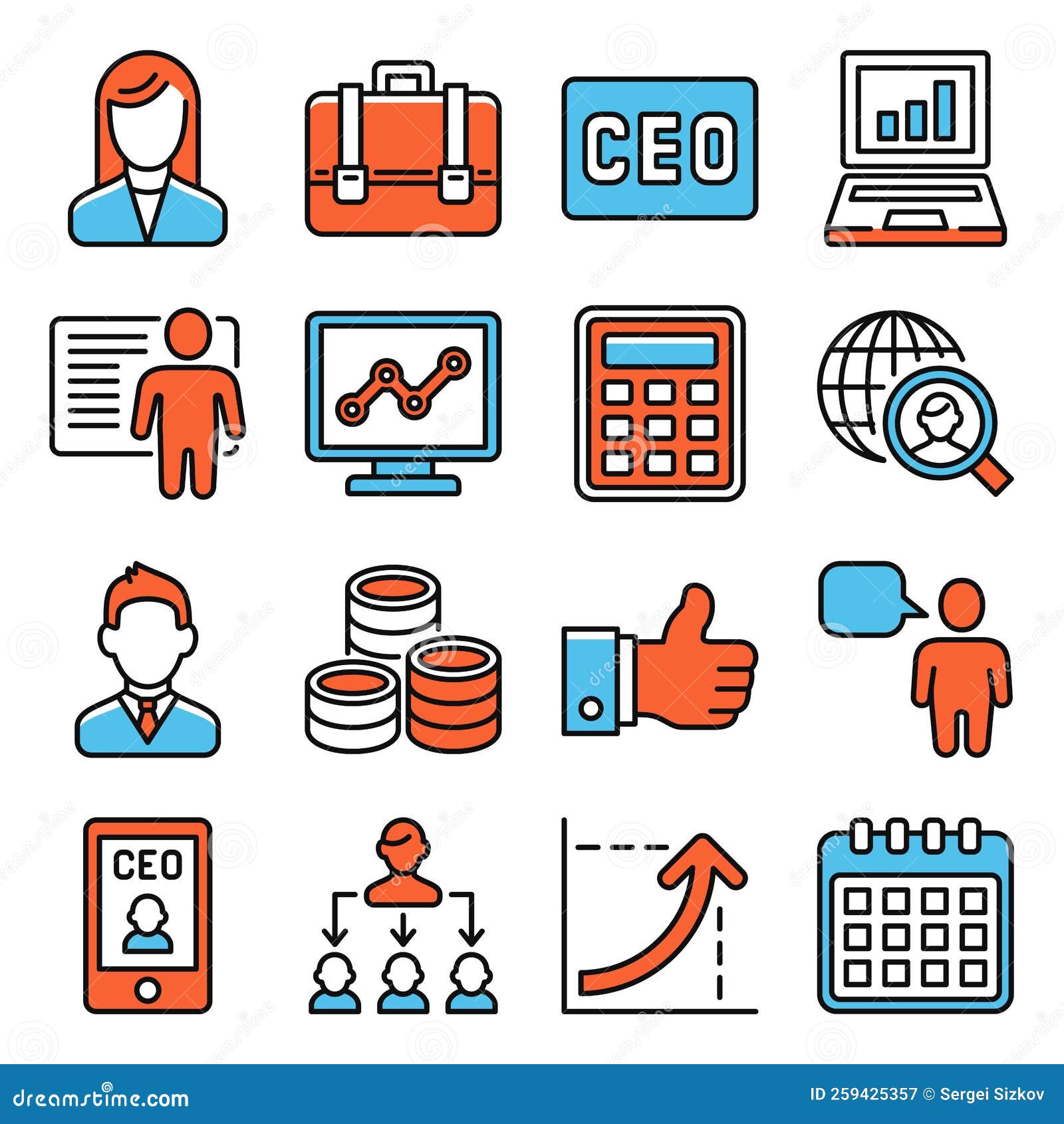 CEO Icons Set on White Background. Vector Stock Illustration ...