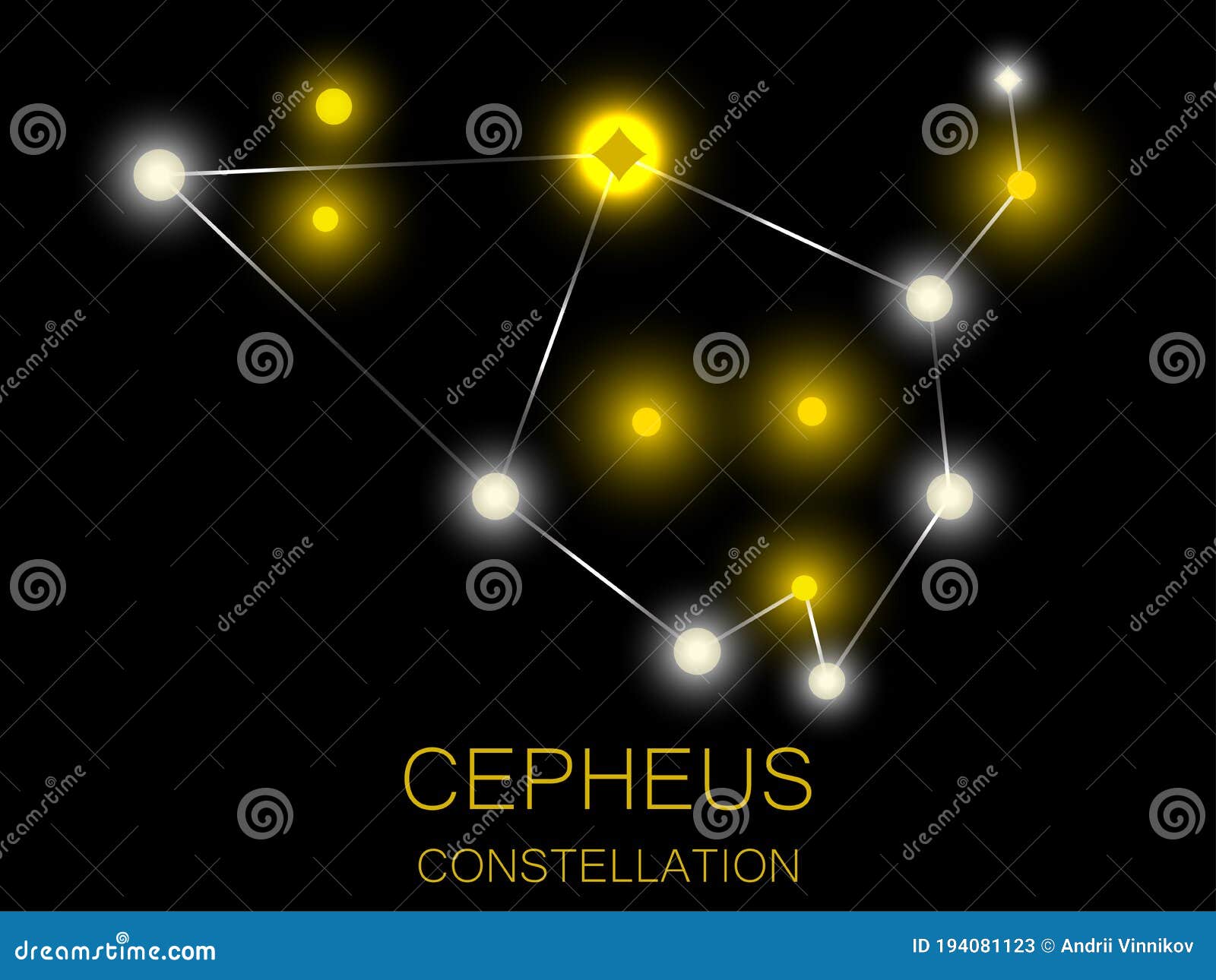 Cepheus Constellation. Bright Yellow Stars in the Night Sky. a Cluster ...