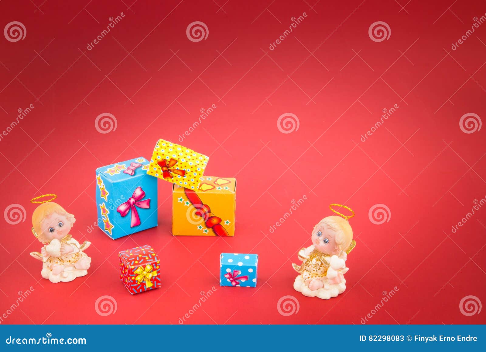 Ceramic Angels and Christmas Gift Boxes Stock Image - Image of ribbon ...