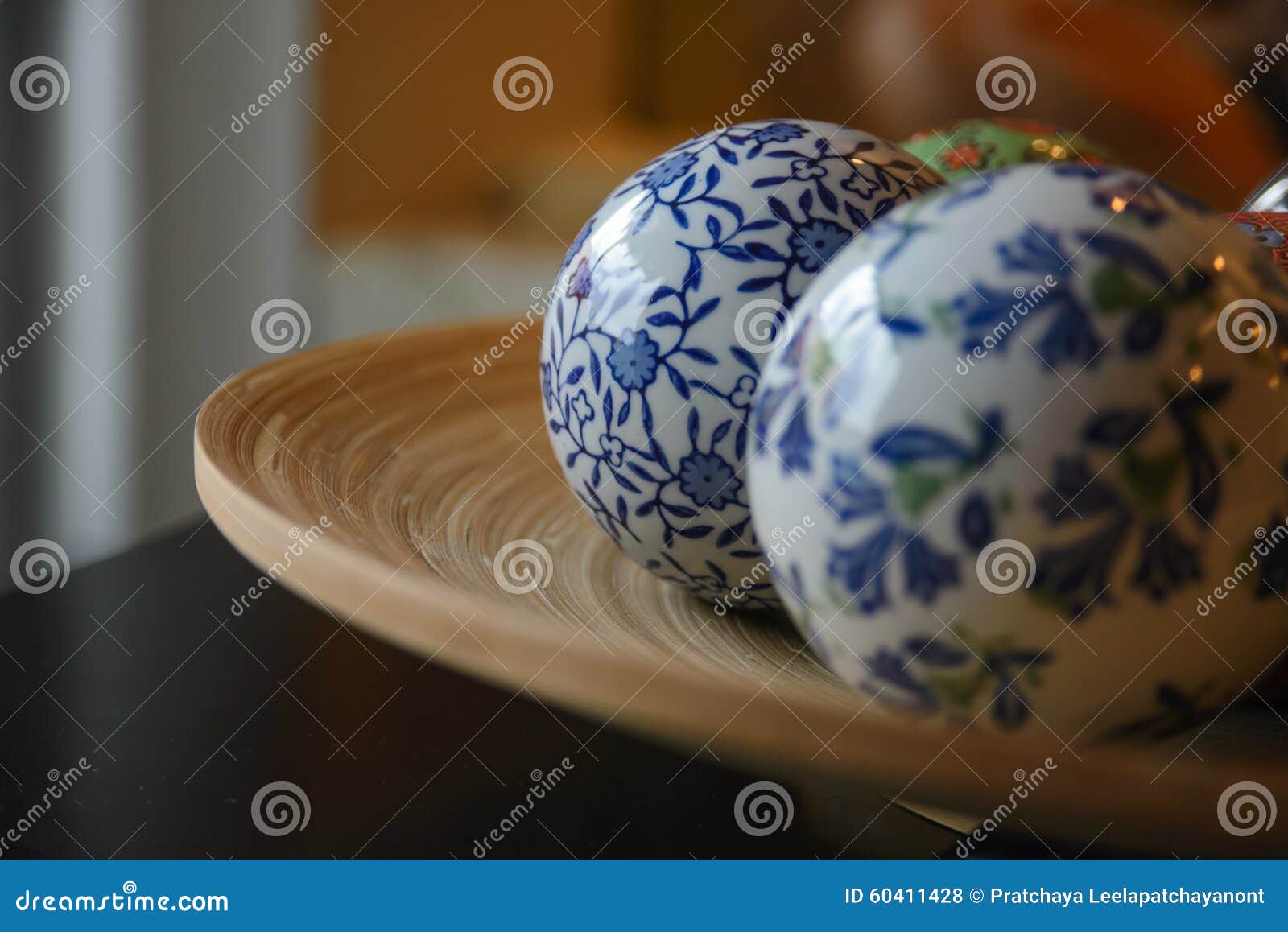 Ceramic Balls on Wood Plate for Decorative Stock Photo - Image of round ...