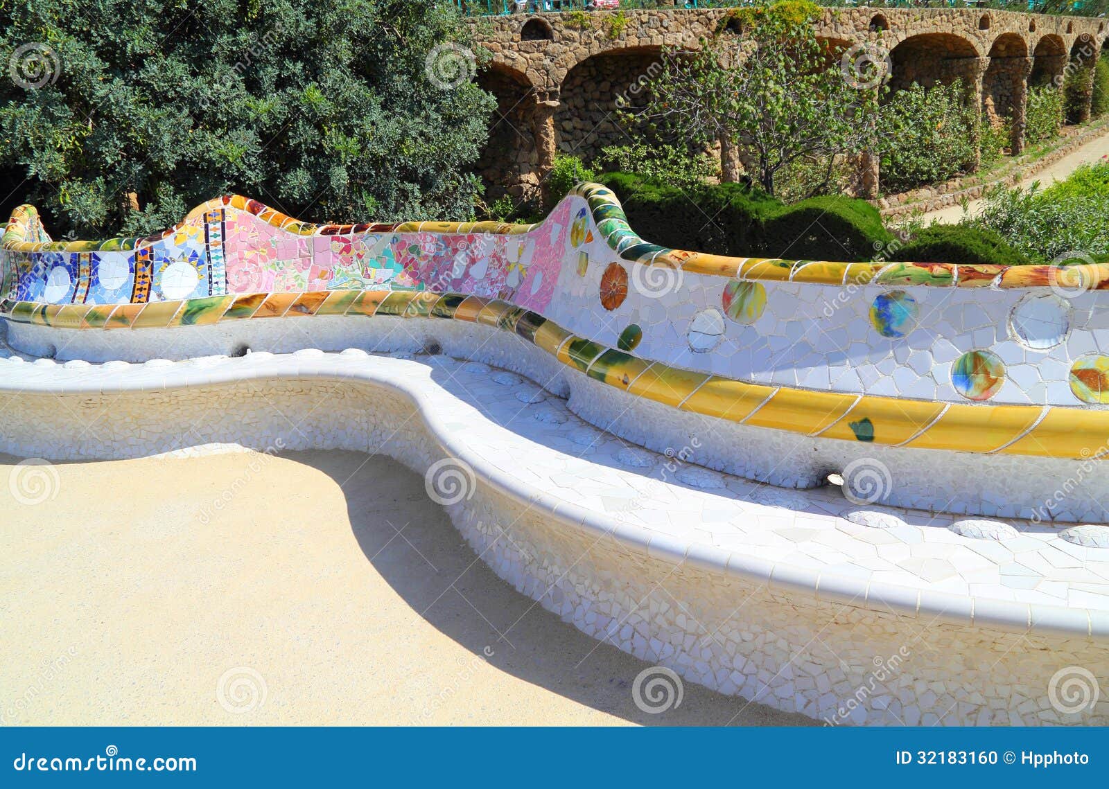 Ceramic Bench in Park Guell in Barcelona Stock Photo - Image of design ...