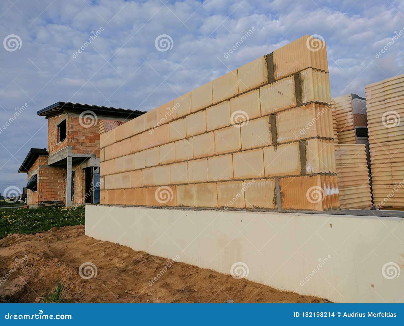 Ceramic Block Wall in Construction Site Stock Photo - Image of durable ...