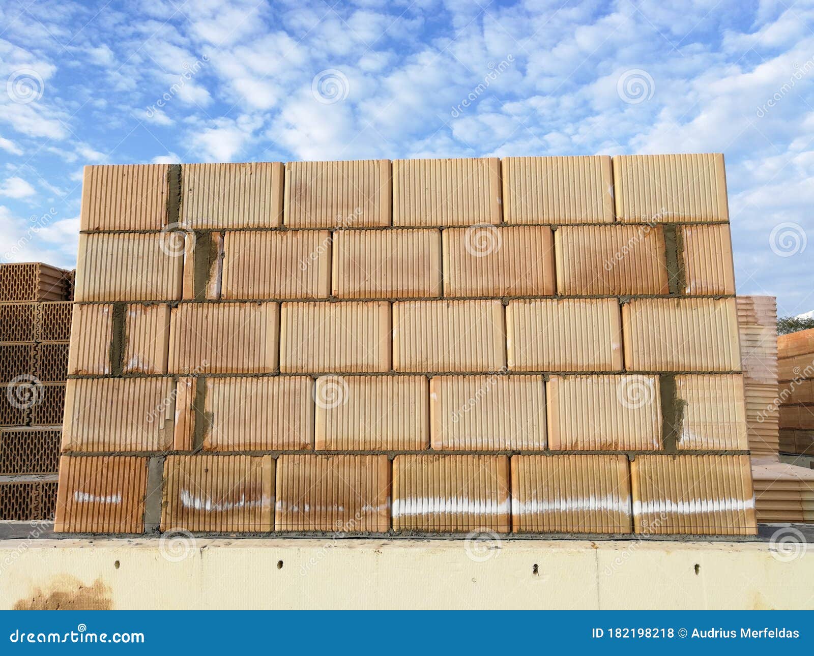 Ceramic Block Wall in Construction Site Stock Photo - Image of material ...