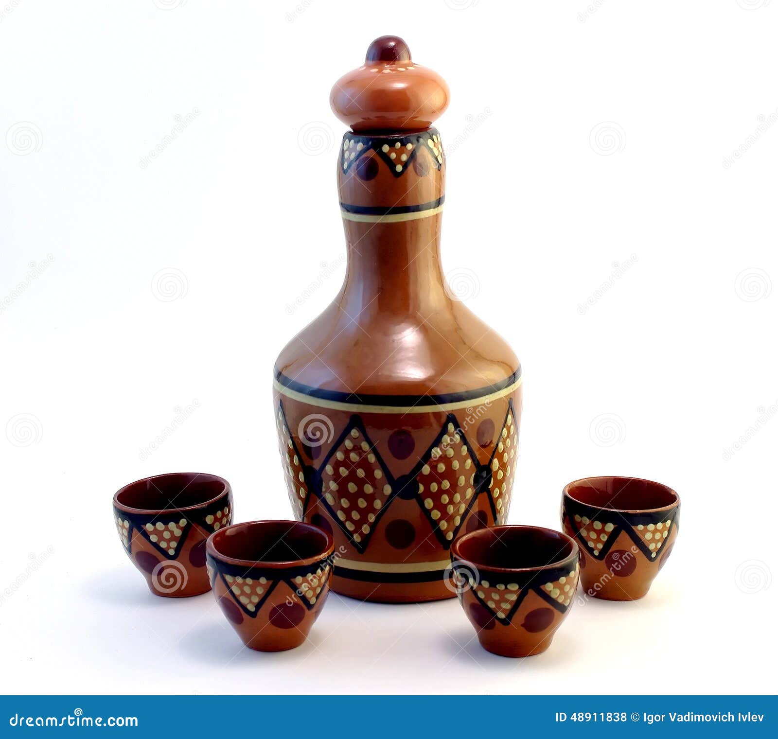 Ceramic Bottle with Small Ceramic Cups Stock Photo - Image of closeup ...