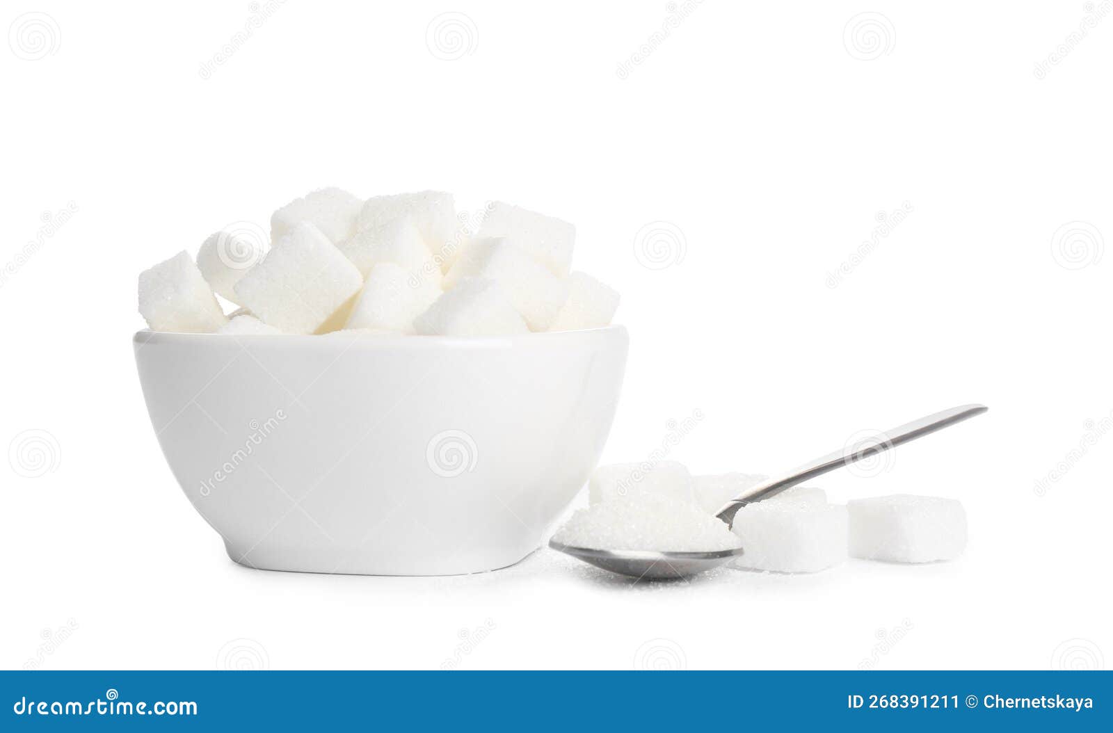 Ceramic Bowl and Spoon with Refined Sugar Cubes on White Background ... Ceramic Bowl and Spoon with Refined Sugar Cubes on White Background ...