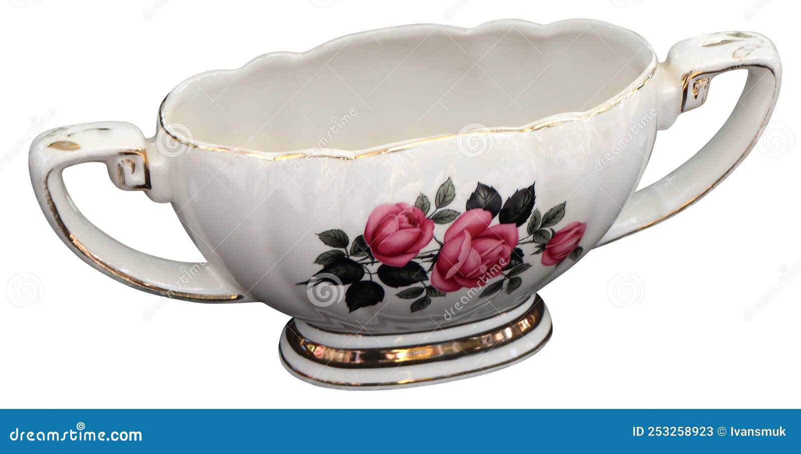 Bowl with Two Handles Decorated with Flowers Stock Image - Image of ...