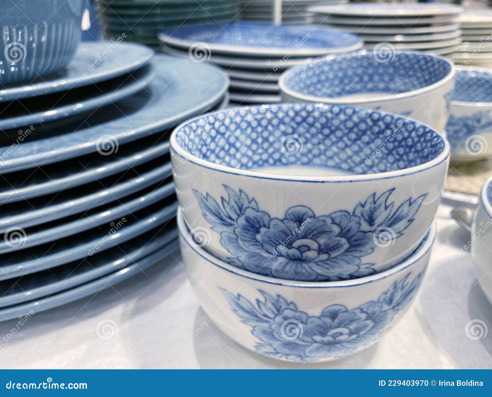 Ceramic Bowls with a Blue Floral Pattern Stock Photo - Image of floral ...