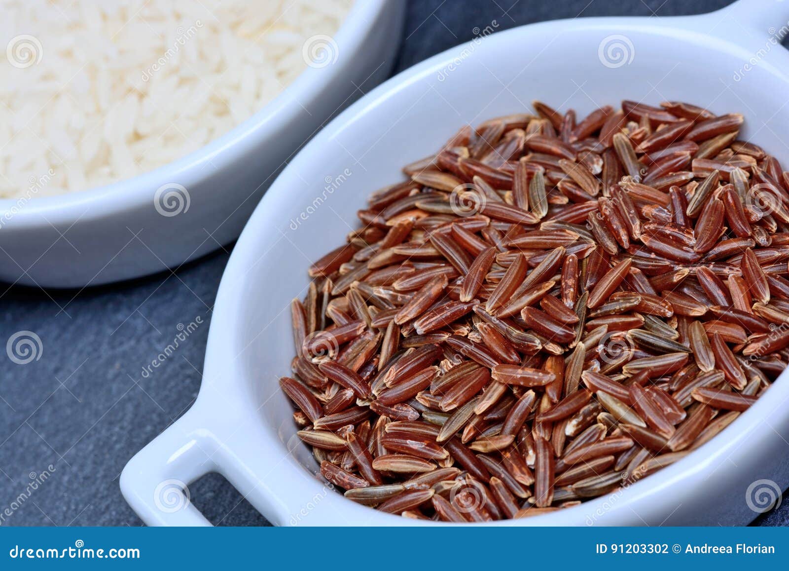 Ceramic Bowls with Red and White Rice Stock Photo - Image of organic ...
