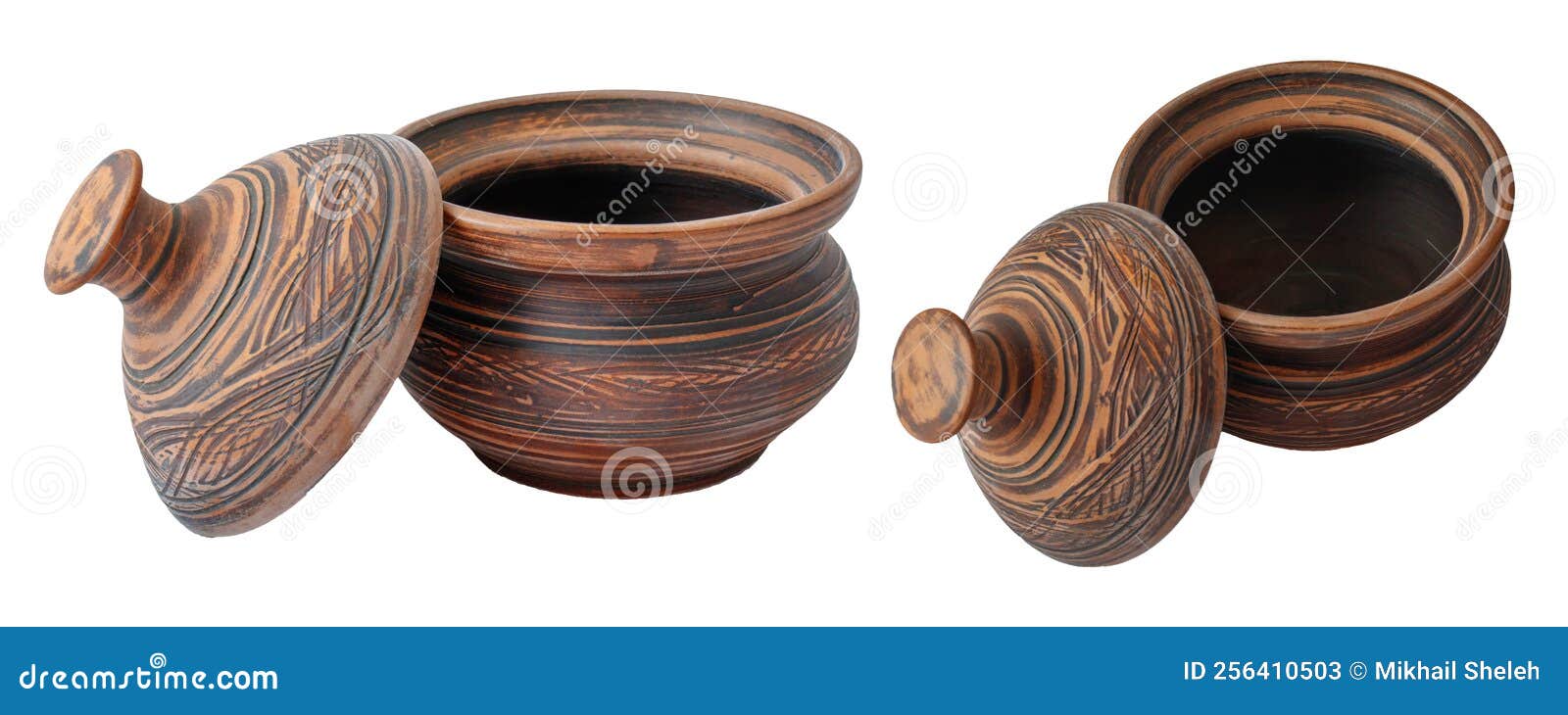 Ceramic Brown Pots with Lids Standing Side by Side from Different ...