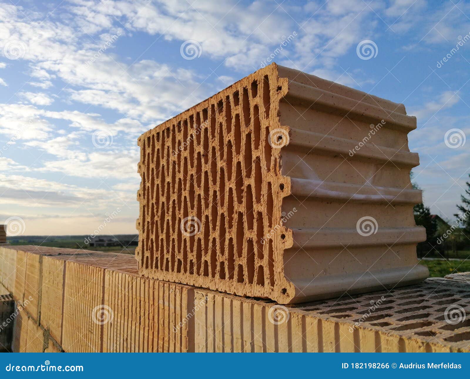 Ceramic Building Block Close Up in Front of Blue Sky Stock Photo ...