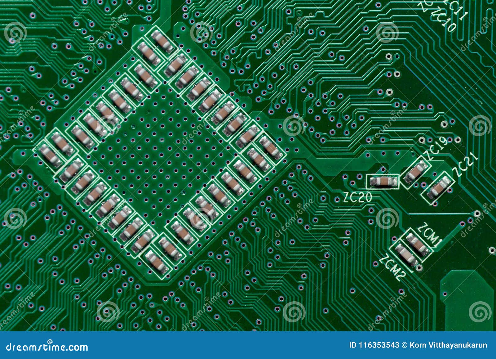 Ceramic Capacitors On Green Digital Electronic Circuit Stock Image ...