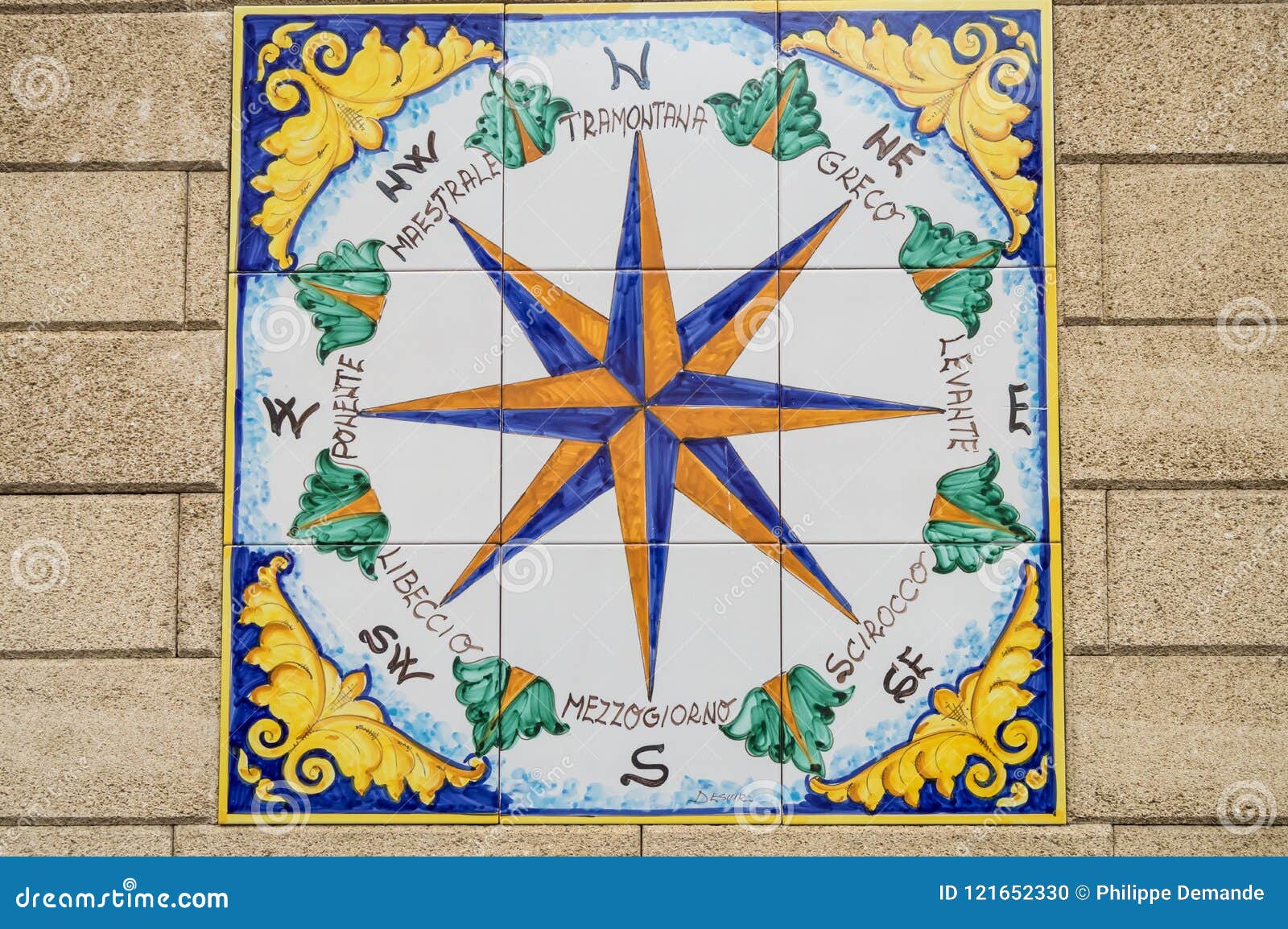 Ceramic Compass Rose Indicating the Cardinal Points and the Dire Stock ...