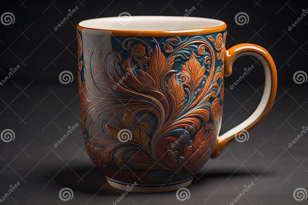 Ceramic Cup with Floral Pattern on a Dark Background. Generative Ai ...