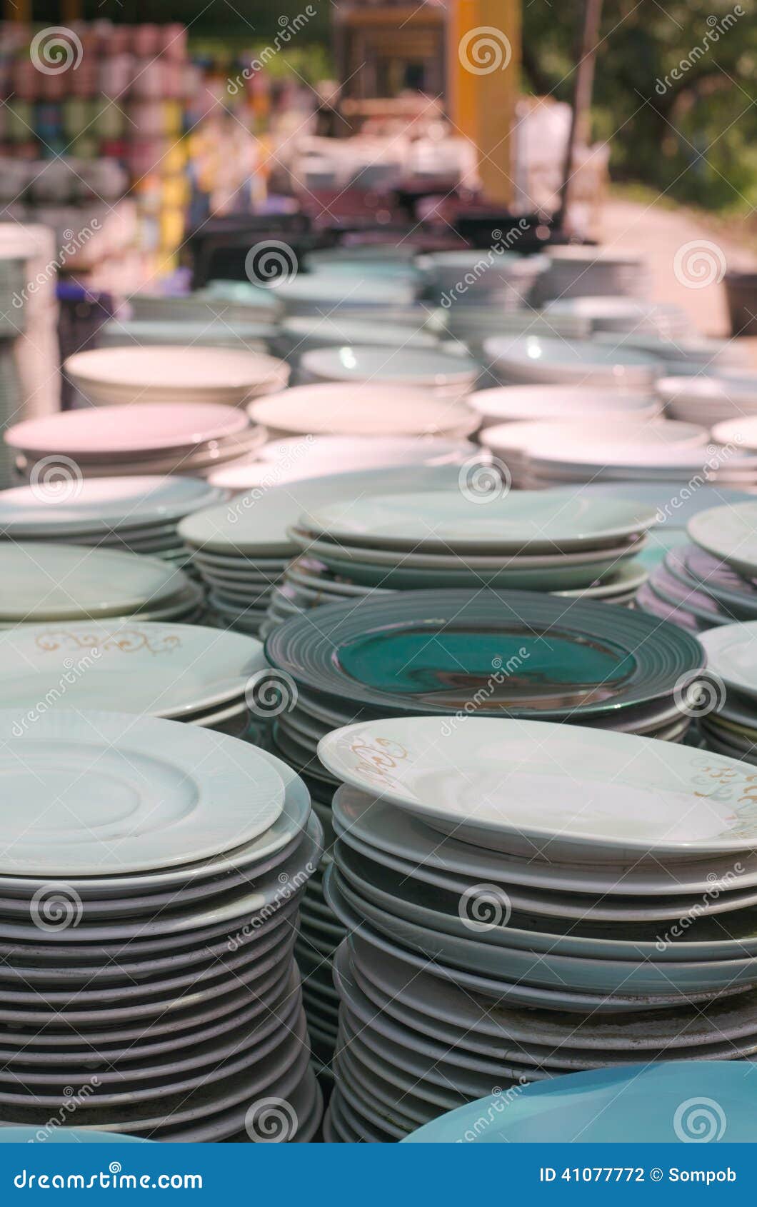 Ceramic Cup, Many White Different Plates Stacked Together. Stock Photo ...